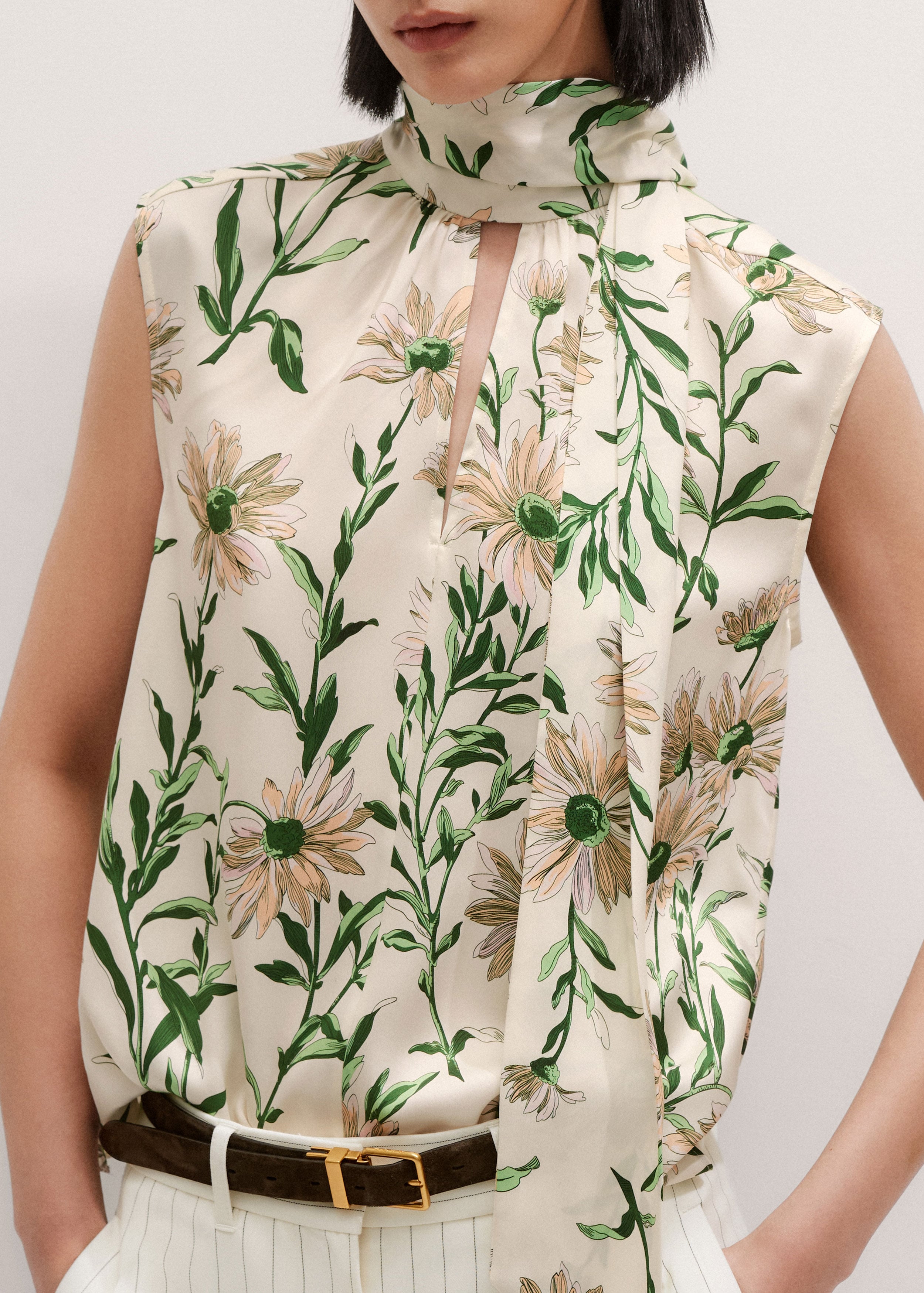 ME+EM Silk Satin Daisy Print Top